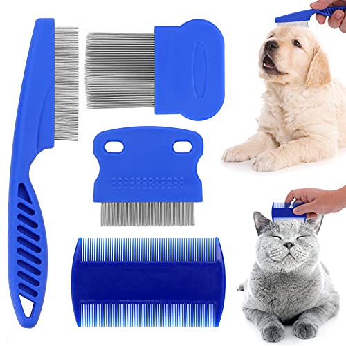 Molain Cat Dog Flea Comb, Pet Tear Stain Remover Comb Set Pet Dog Cat Grooming Comb (4 Pieces)