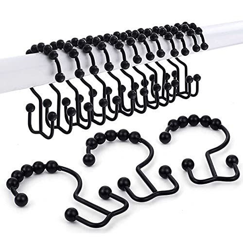 MJIYA Shower Curtain Rings, Stainless Steel Roller Rust-Resistant Balance Sliding Anti-Drop Double Shower Hooks for Curtain Bathroom Shower Curtain (Black)