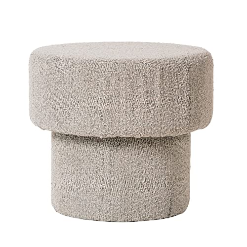 Bloomingville Round Bouclé Fabric Upholstered Pouf, Grey