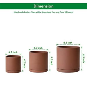 D'vine Dev Rust Terracotta Pots, Set of 3, Clay Planters for Indoor Plants, Succulent Planter Pot with Drainage Hole and Saucer, 4.2 Inch 5.3 Inch 6.5 Inch, 40-A-T-0