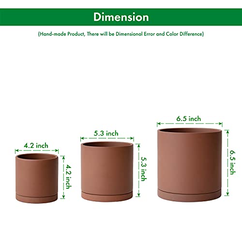 D'vine Dev Rust Terracotta Pots, Set of 3, Clay Planters for Indoor Plants, Succulent Planter Pot with Drainage Hole and Saucer, 4.2 Inch 5.3 Inch 6.5 Inch, 40-A-T-0