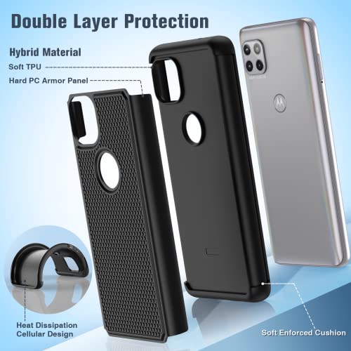 for Motorola One 5G Ace (One 5G UW Ace) Case: Dual Layer Protective Heavy Duty Cell Phone Cover Shockproof Rugged with Non Slip Textured Back - Military Protection Bumper - 6.7inch (Matte Black)