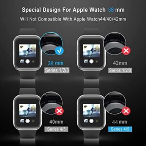 Sobrilli 4 Pack Case Tempered Glass Screen Protector Compatible with iWatch 38mm Series 3/2/1, Hard PC Bumper Case Protective Cover Frame Compatible with iWatch 38mm (Black/Rose Gold/Silver/Clear)