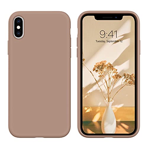 GUAGUA Compatible with iPhone Xs/X Case 5.8 Inch Liquid Silicone Soft Gel Rubber Slim Microfiber Lining Cushion Texture Cover Shockproof Protective Anti-Scratch Phone Cases for iPhone Xs/X Khaki