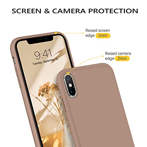 GUAGUA Compatible with iPhone Xs/X Case 5.8 Inch Liquid Silicone Soft Gel Rubber Slim Microfiber Lining Cushion Texture Cover Shockproof Protective Anti-Scratch Phone Cases for iPhone Xs/X Khaki