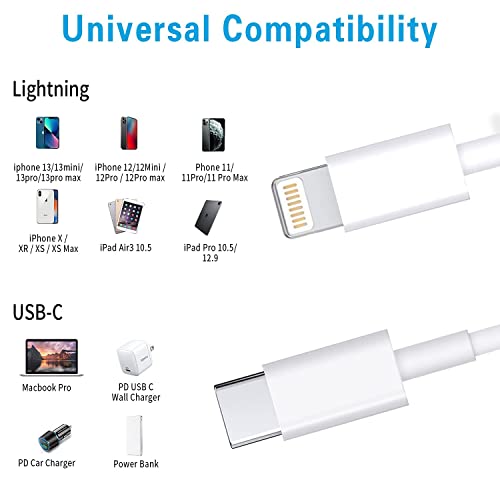 USB C to Lightning Cable 3Pack 6FT [Apple MFi Certified] iPhone Fast Charger Cable USB-C Power Delivery Charging Cord for iPhone 14/13/12/12 PRO Max/12 Mini/11/11PRO/XS/Max/XR/X/8/8Plus/iPad, White