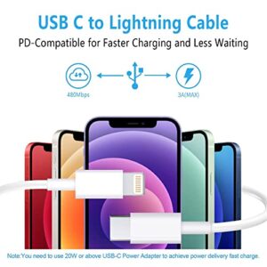 USB C to Lightning Cable 3Pack 6FT [Apple MFi Certified] iPhone Fast Charger Cable USB-C Power Delivery Charging Cord for iPhone 14/13/12/12 PRO Max/12 Mini/11/11PRO/XS/Max/XR/X/8/8Plus/iPad, White