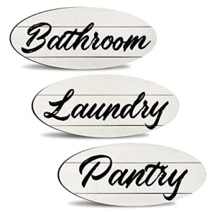 3 pieces farmhouse bathroom signs pantry signs wall decor laundry wooden signs rustic hanging bathroom pantry laundry wood art printed decor for home door room wall decoration (cute style)