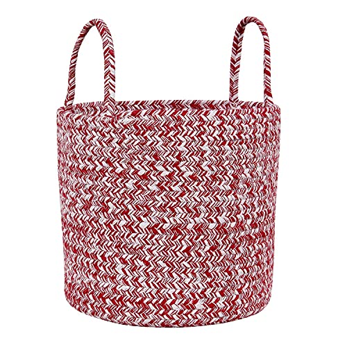 Super Area Rugs Farmhouse Plant Basket / Planter Multi Purpose Open Top Bin with Handles, Cotton Rope Basket, 8-inch, 10-inch and 12-inch Red & White