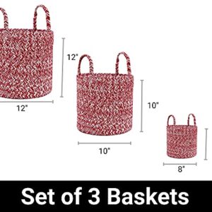 Super Area Rugs Farmhouse Plant Basket / Planter Multi Purpose Open Top Bin with Handles, Cotton Rope Basket, 8-inch, 10-inch and 12-inch Red & White