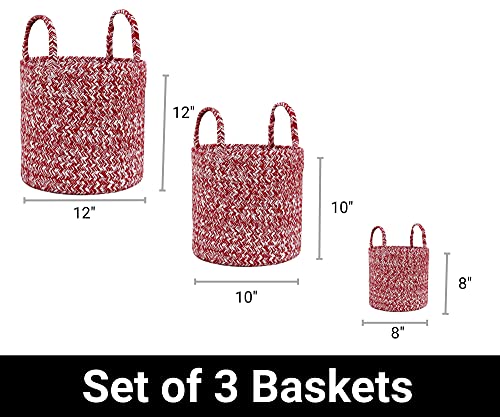 Super Area Rugs Farmhouse Plant Basket / Planter Multi Purpose Open Top Bin with Handles, Cotton Rope Basket, 8-inch, 10-inch and 12-inch Red & White