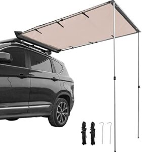 vevor car side awning, 6.6'x8.2', pull-out retractable vehicle awning waterproof uv50+, telescoping poles trailer sunshade rooftop tent w/carry bag for jeep/suv/truck/van outdoor camping travel, sand