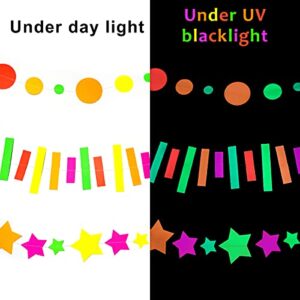 UNIIDECO Glow in The Dark Neon Streamers Garlands Kit, Dance Party Black Light UV Reactive Florescent in Decorations Backdrop, Crepe Paper Roll Circle Dots, Fiesta Graduation Birthday Party Supplies