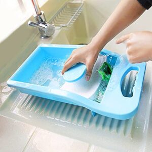 Emivery Mini Hand Washboard Personal Underwear Sock Washing Board Plastic Non-Slip Laundry Board Wash Basin for Home Travel (Blue)