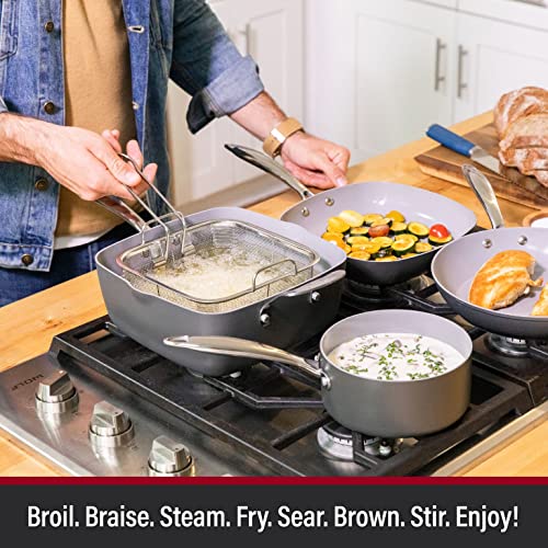 Granitestone Pro Pots and Pans Set Nonstick, 20 Pc Hard Anodized Kitchen Cookware Set & Bakeware Set, Ultra Durable Pots and Pans for Cooking, Dishwasher Stovetop & Oven Safe, 100% Toxin Free - Chalk