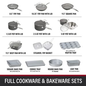 Granitestone Pro Pots and Pans Set Nonstick, 20 Pc Hard Anodized Kitchen Cookware Set & Bakeware Set, Ultra Durable Pots and Pans for Cooking, Dishwasher Stovetop & Oven Safe, 100% Toxin Free - Chalk