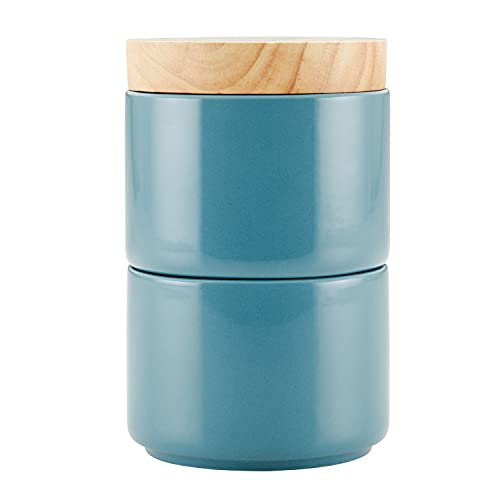 Rachael Ray Ceramics Stacking Spice/Seasoning Box Set with Lid, 2 Piece, Agave Blue