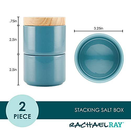 Rachael Ray Ceramics Stacking Spice/Seasoning Box Set with Lid, 2 Piece, Agave Blue