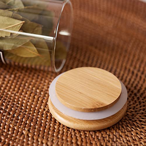 Relatern Bamboo Spice Jars 12 Pcs,10 Fl Oz (300ml), Bamboo Glass Jars, Glass Jars with Bamboo Lids, Labels Collapsible Funnel and Small Handkerchief Included