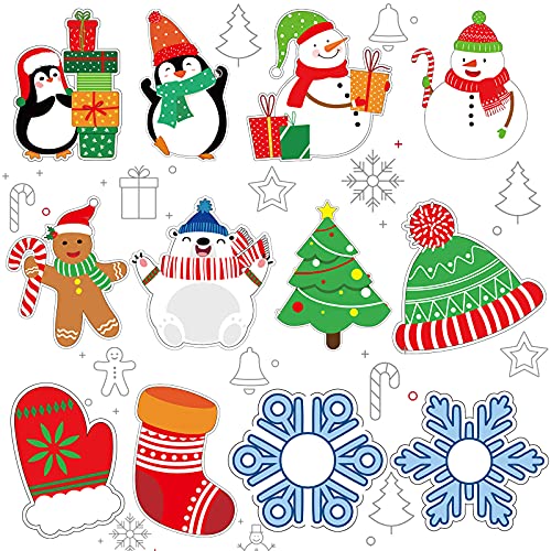 48 Pieces Winter Cutouts Christmas Accents Snowflake Penguin Snowman Christmas Tree Socks Gloves Hat Gingerbread Men Cutouts for Winter Christmas Classroom Bulletin Board Decorations