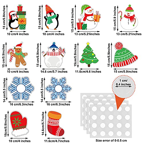 48 Pieces Winter Cutouts Christmas Accents Snowflake Penguin Snowman Christmas Tree Socks Gloves Hat Gingerbread Men Cutouts for Winter Christmas Classroom Bulletin Board Decorations