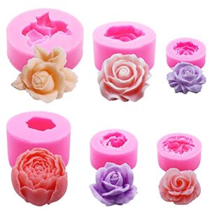 6pcs 3d flower silicone molds set, bloom rose silicone molds for soap making ,peony molds for handmade chocolate, cupcake, dessert decoration (6pcs a)