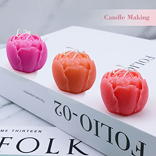 6Pcs 3D Flower Silicone Molds Set, Bloom Rose Silicone Molds for Soap Making ,Peony Molds for Handmade Chocolate, Cupcake, Dessert Decoration (6Pcs A)