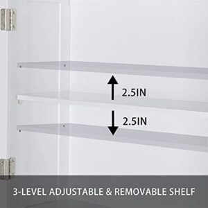 MUPATER Bathroom Over-The-Toilet Storage Cabinet Organizer with Doors and Shelves, Small Freestanding Toilet Space Saver Shelf with Adjustable Bottom Bar and Anti-Tip Design,White