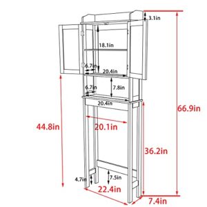 MUPATER Bathroom Over-The-Toilet Storage Cabinet Organizer with Doors and Shelves, Small Freestanding Toilet Space Saver Shelf with Adjustable Bottom Bar and Anti-Tip Design,White