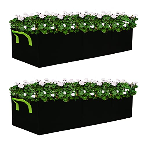 Auroal Plant Grow Bags, 2 Pack Fabric Raised Planting Bads, 3 Holes Rectangle Grow Bag, 15 Gallon Breathable Potato Tomato Planter Pots for Outdoor Vegetables Plant Flowers (Black)