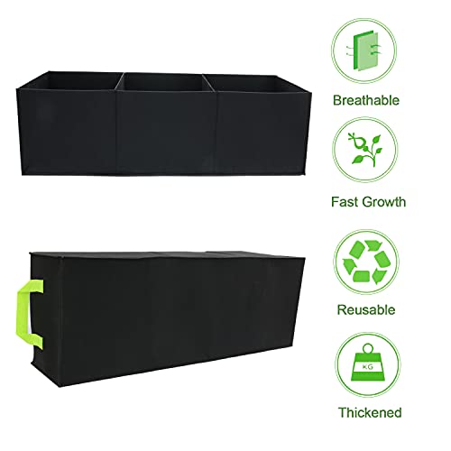 Auroal Plant Grow Bags, 2 Pack Fabric Raised Planting Bads, 3 Holes Rectangle Grow Bag, 15 Gallon Breathable Potato Tomato Planter Pots for Outdoor Vegetables Plant Flowers (Black)