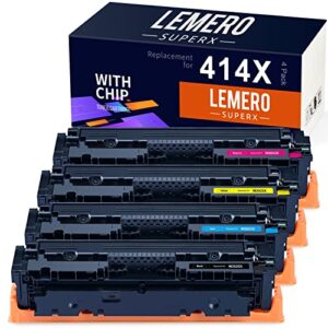 lemerosuperx (with chip) remanufactured toner cartridge replacement for hp 414x 414a w2020x w2021x work for color laserjet pro mfp m479fdw m454dw m454dn m479fdn (black cyan magenta yellow, 4 pack)