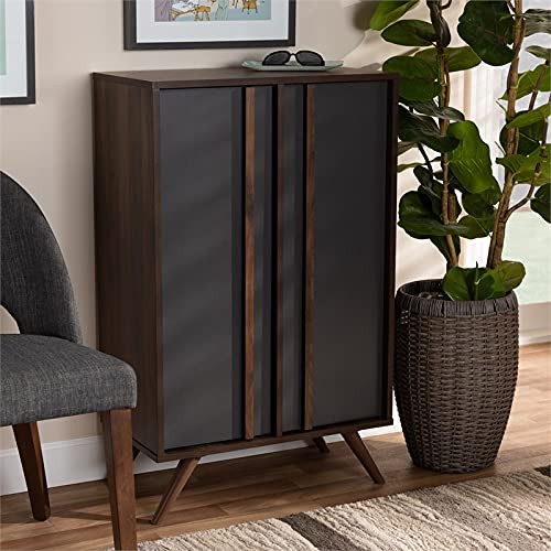 BOWERY HILL Two-Tone Gray and Walnut Finished Wood 2-Door Shoe Cabinet