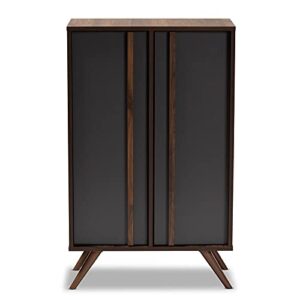 BOWERY HILL Two-Tone Gray and Walnut Finished Wood 2-Door Shoe Cabinet