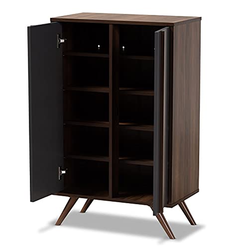 BOWERY HILL Two-Tone Gray and Walnut Finished Wood 2-Door Shoe Cabinet