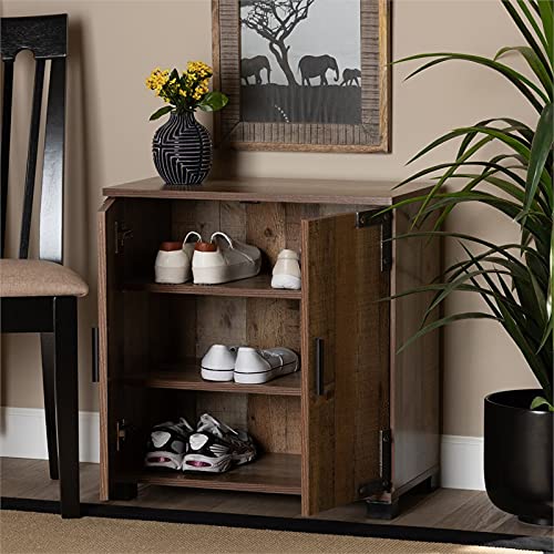 BOWERY HILL Finished Wood 2-Door Shoe Cabinet in Rustic Brown