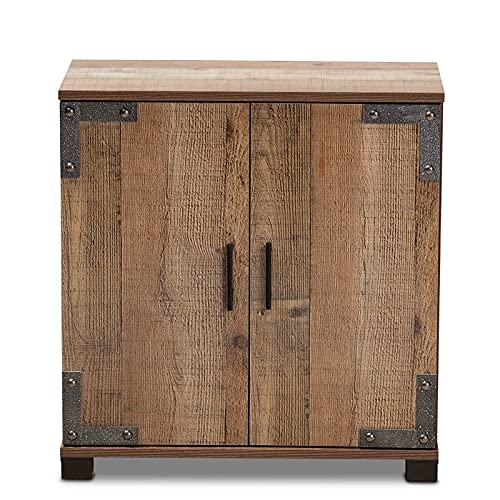 BOWERY HILL Finished Wood 2-Door Shoe Cabinet in Rustic Brown