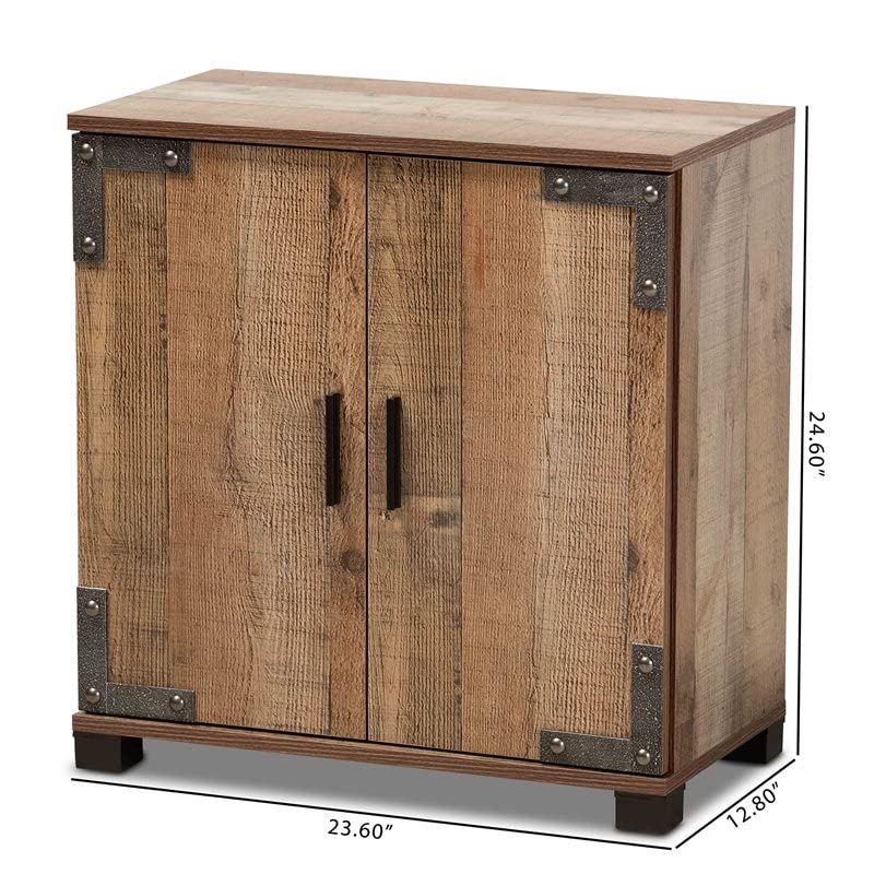 BOWERY HILL Finished Wood 2-Door Shoe Cabinet in Rustic Brown