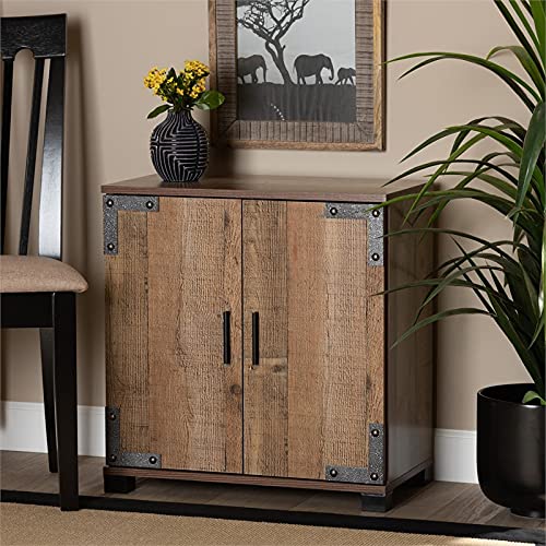 BOWERY HILL Finished Wood 2-Door Shoe Cabinet in Rustic Brown