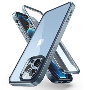 supcase ub edge pro series case for iphone 13 pro max (2021 release) 6.7 inch, slim frame clear protective case with built-in screen protector (cerulean)