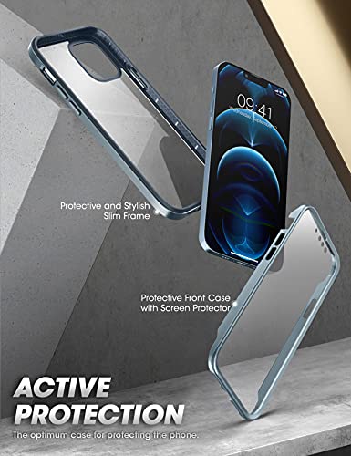 SUPCASE UB Edge Pro Series Case for iPhone 13 Pro Max (2021 Release) 6.7 Inch, Slim Frame Clear Protective Case with Built-in Screen Protector (Cerulean)