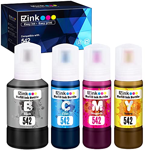 E-Z Ink (TM Compatible Ink Bottle Replacement for Epson 542 for ET-5800,ET-5850,ET-5880,ET-16600,ET-16650,ST-C8000 Printer (Black, Cyan, Magenta, Yellow, 4 Pack)