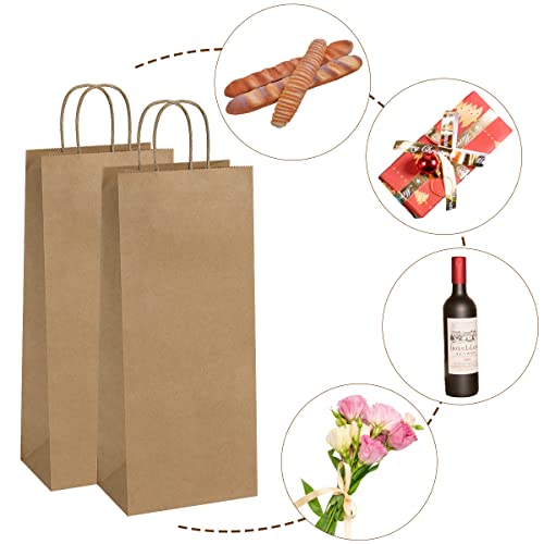 Poever Kraft Paper Wine Bags with Handles 5.25x3.25x13 inch for Whiskey Spirits Bottles 25PCS Bluk, Brown Gift Bags Shopping Bags Party Bags Retails Bags Wrapping Bags Recyclable