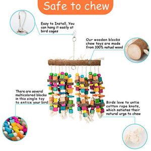 Parrot Chewing Toy Bird Bite Toy with Colorful Wood Beads, Multicolored Natural Wooden Block Cage Toys for Macaw Cockatoo Parakeets