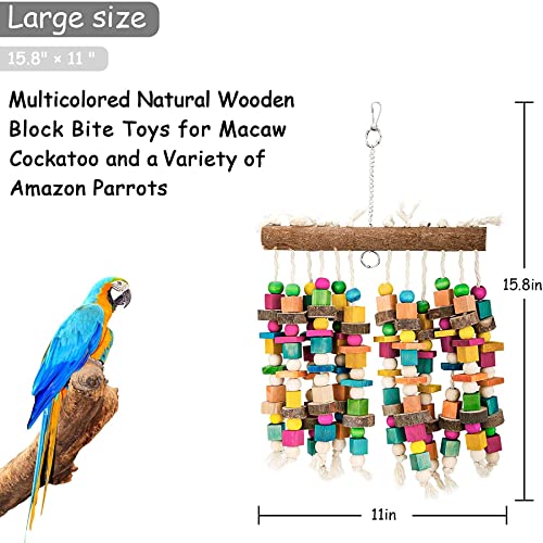 Parrot Chewing Toy Bird Bite Toy with Colorful Wood Beads, Multicolored Natural Wooden Block Cage Toys for Macaw Cockatoo Parakeets