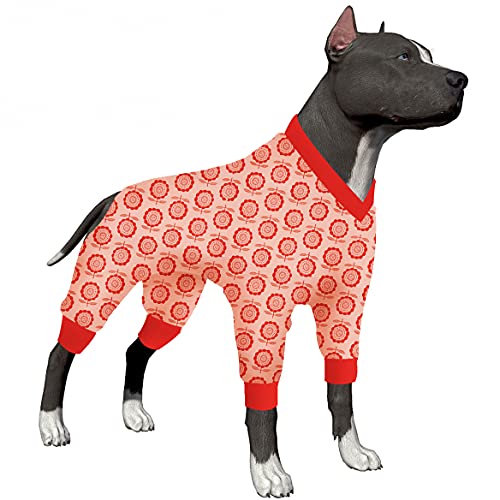 LovinPet Large Dogs Recovery Suit, Pet Anxiety Relief, Anti Licking Pajamas for Large Dogs Under Dog Sweater, Breathable Beautiful Sun Flower Prints Dog Pajamas Pitbull Clothes 3XL