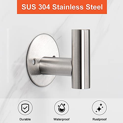 HarJue Bath Towel Hooks, 304 Stainless Steel Robe Towel Hooks Heavy-Duty Waterproof Rustproof Coat Hook for Bathroom and Kitchen- Wall Mounted and Self-Adhesive Installation, 5 Pack (Brushed Nickel)