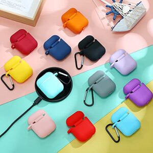 12 Pieces Headphone Silicone Protective Cases Cover with Keychain Accessories Compatible with Airpods 2 and 1 Wireless Charging Cases, Front LED Visible