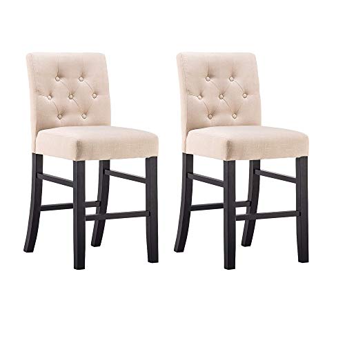 YEEFY 24" Button-Tufted Fabric Barstools Dining Counter Height Side Chairs (Beige, Set of 2)