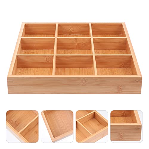 DOITOOL Wood Serving Tray Divided Platter 9- Section Wood Food Server Bamboo Serving Dishes Serving Platters for Snacks Appetizers